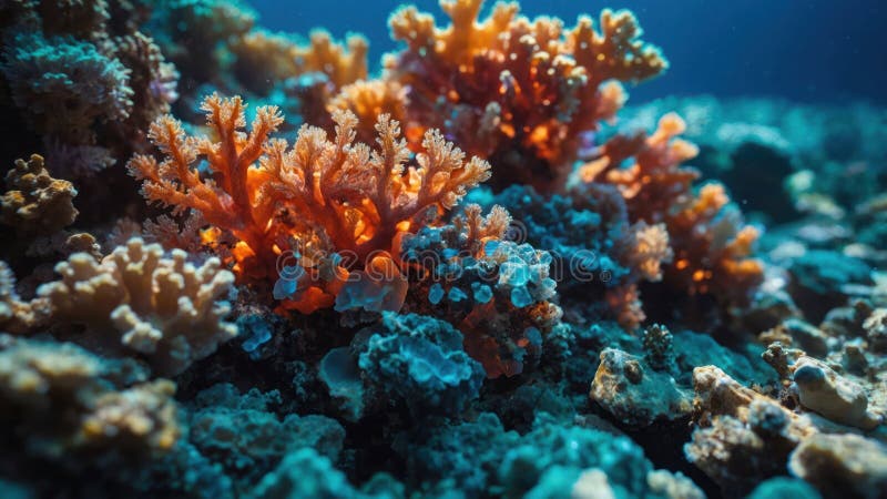 Vibrant Orange and Teal Coral Reef Underwater Scene Stock Illustration ...