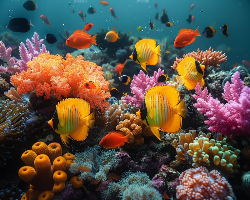 A Vibrant Coral Reef Teeming with Marine Life Stock Photo - Image of ...