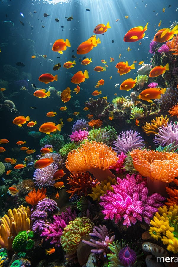A Vibrant Coral Reef Teeming with Marine Life Stock Photo - Image of ...