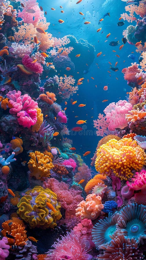 A Vibrant Coral Reef Teeming with Marine Life Stock Image - Image of ...