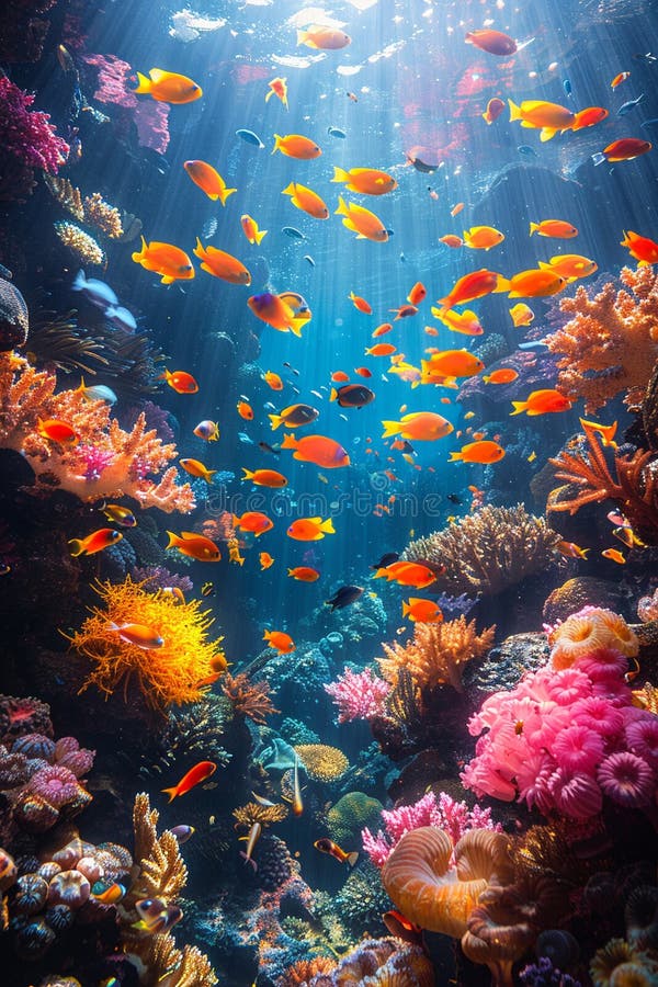 A Vibrant Coral Reef Teeming with Marine Life Stock Photo - Image of ...