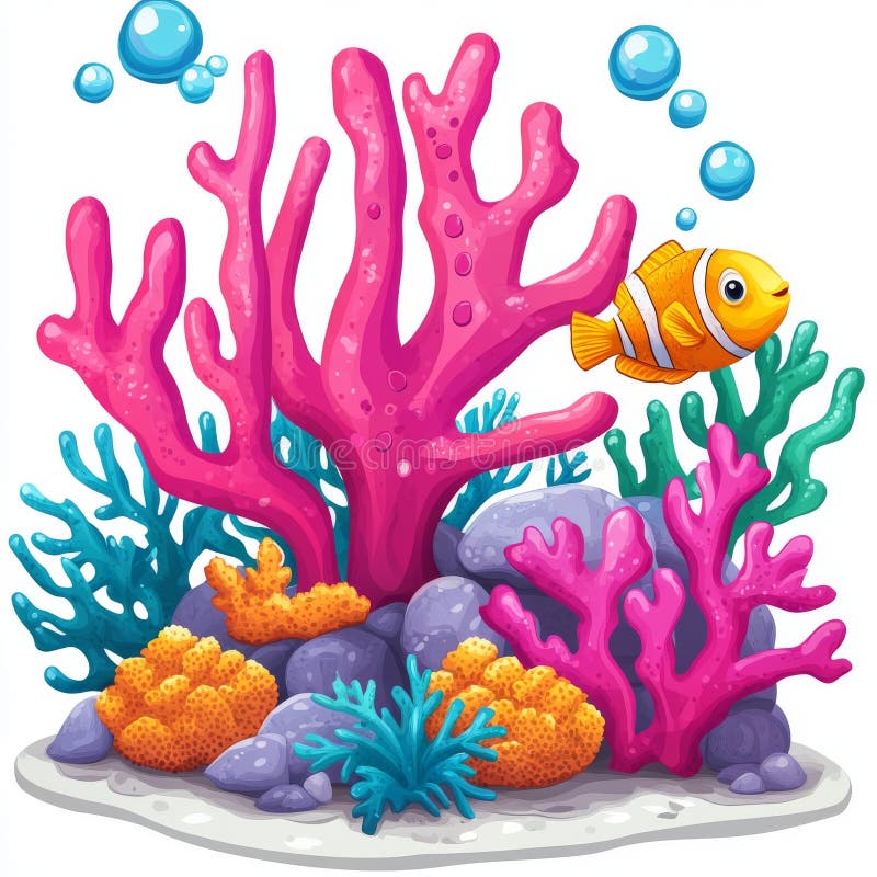 Vibrant Coral Reef Teeming with Tropical Fish and Bubbles in an ...