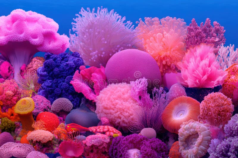 Purple Polyps Underwater. Beautiful Coral Reef with Purple Polyps ...