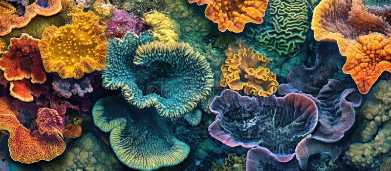 Vibrant Coral Reef with Various Colors and Shapes, Close Up Stock Photo ...