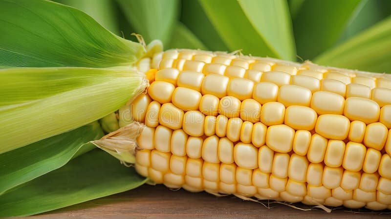 Vibrant Corn Cob Macro: a Stunning Background with Leaves. Stock ...