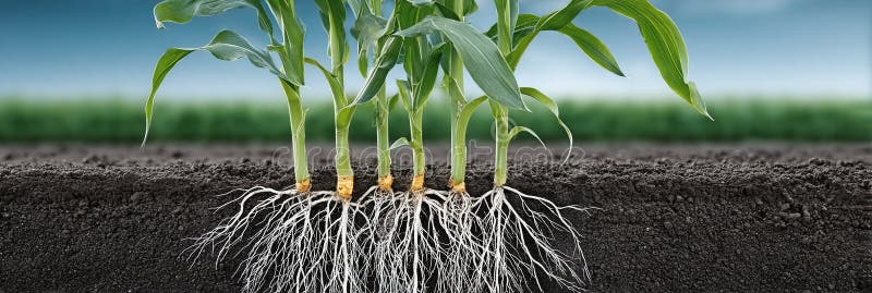 Vibrant Corn Plant Growth with Visible Root System in Dark Rich Soil ...