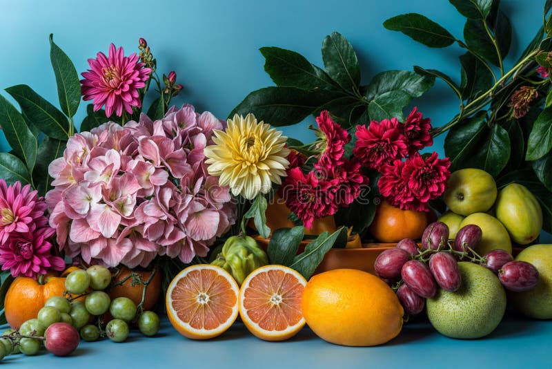 Vibrant Cornucopia Flowers Fruits Display Stock Photos - Free & Royalty ...