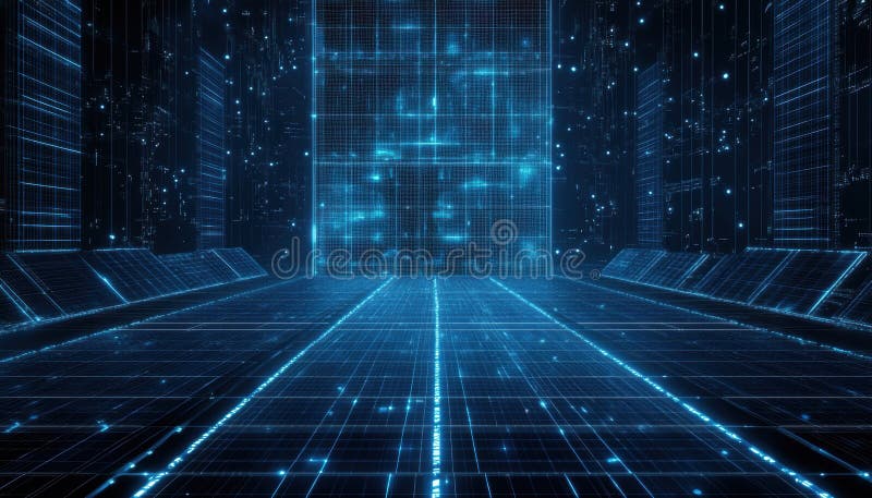 Futuristic Digital Corridor with Glowing Patterns and Data ...