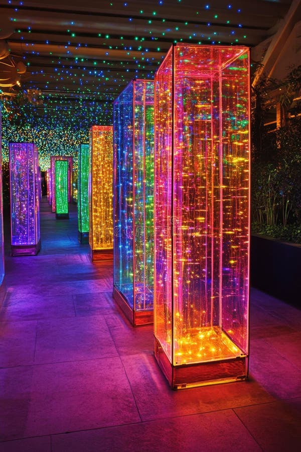 Vibrant Corridor of Illuminated LED Light Columns Stock Illustration ...