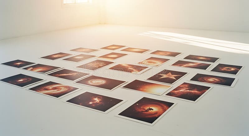 Cosmic Art Prints Displayed on White Floor in Bright Studio, Space and ...
