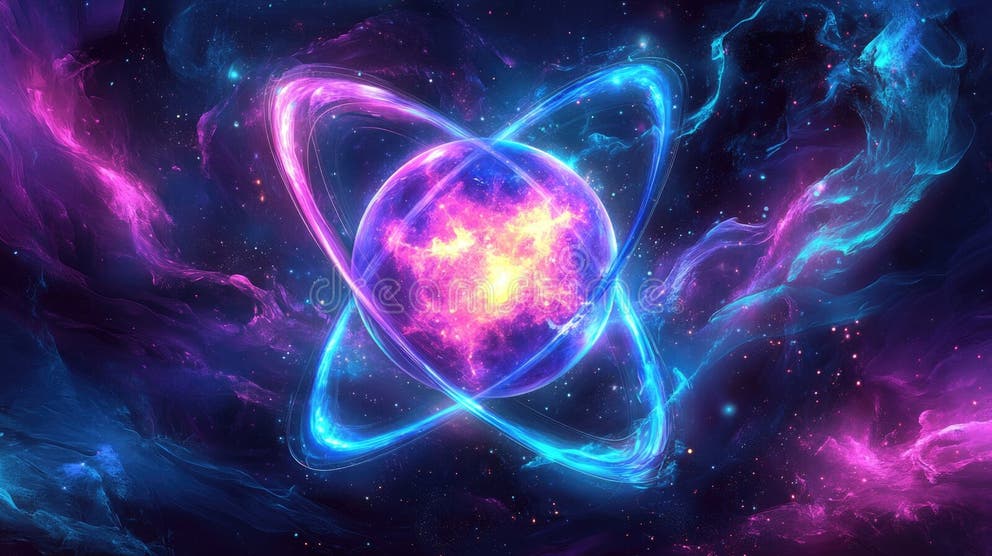 Vibrant Cosmic Atom in Nebula Space Stock Image - Image of creation ...