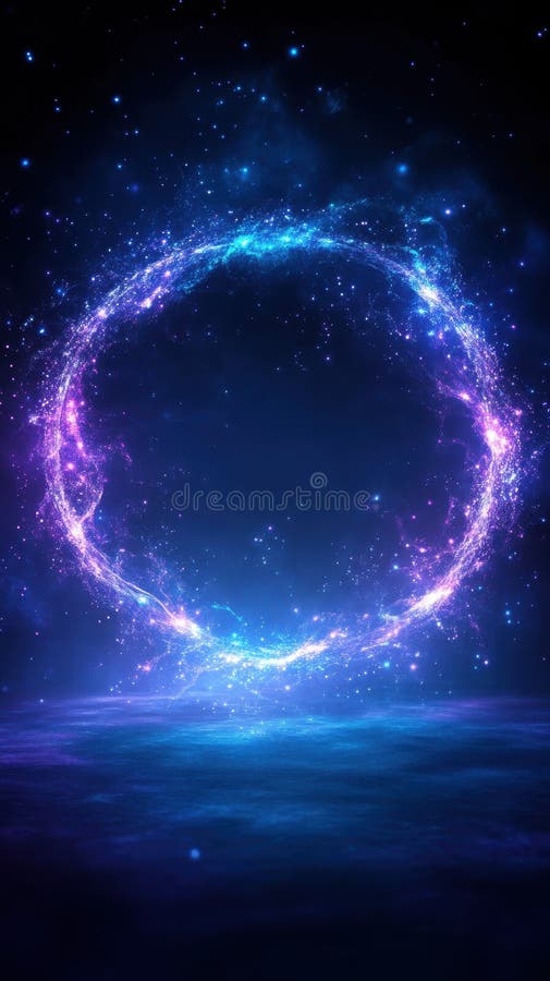 Vibrant Cosmic Circle with Glowing Stars and Nebulae Stock Illustration ...