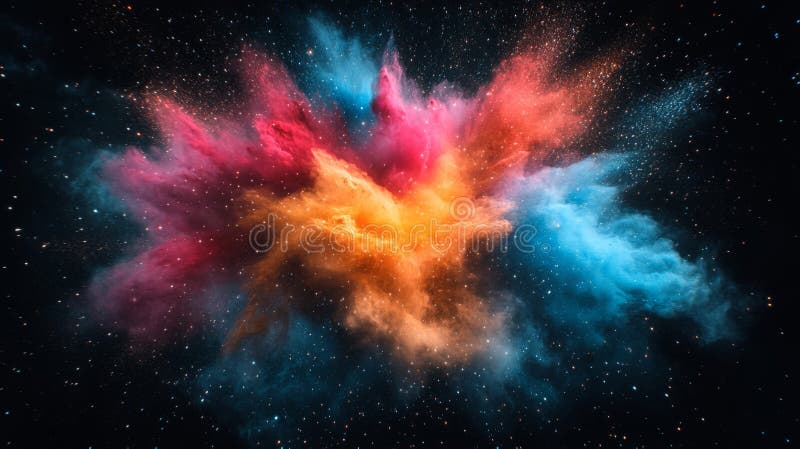 Vibrant Cosmic Color Explosion with Starry Background Stock ...
