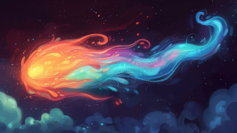 A Vibrant Cosmic Comet with Flowing Colors Against a Starry Background ...