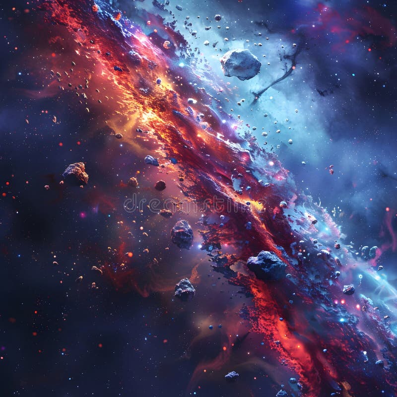 Vibrant Cosmic Dance of Stylized Comet Tails and Asteroid Textures in ...