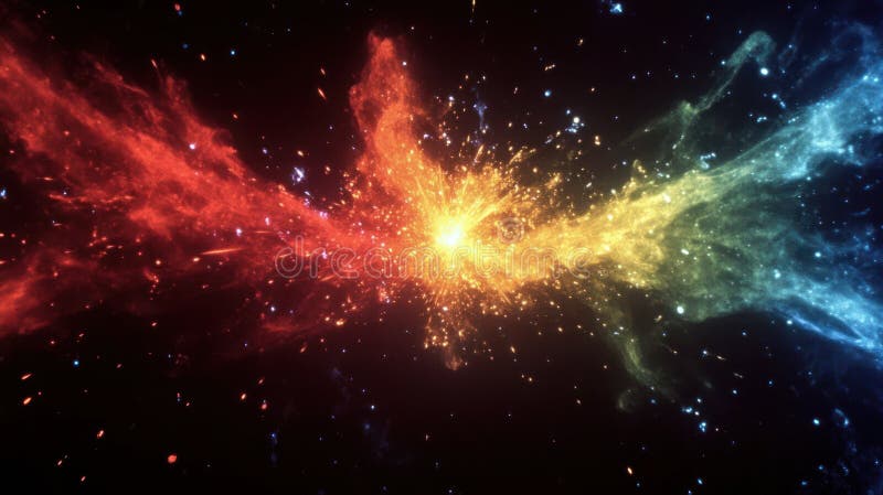 Cosmic Nebula Explosion: Fiery Red and Blue Galactic Collision Stock ...