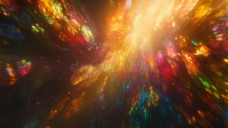 Vibrant Cosmic Explosion with Gold and Rainbow Colors Stock ...