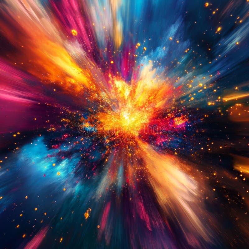 Vibrant Cosmic Explosion with Multicolored Light Streaks and Star-like ...