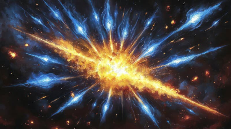 Cosmic Fire and Ice Collision: a Celestial Explosion Stock Illustration ...