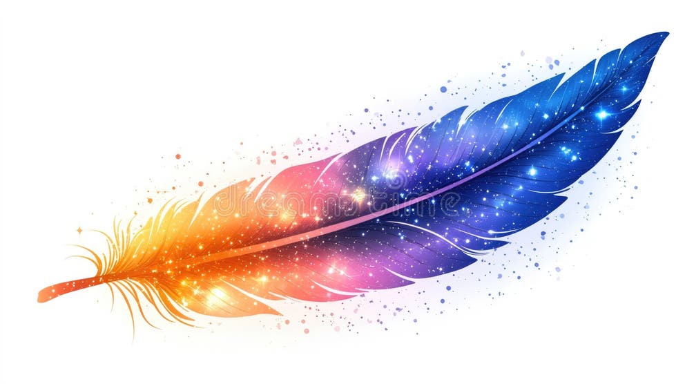 Vibrant Cosmic Feather with Multicolor Gradient and Starry Night Sky ...