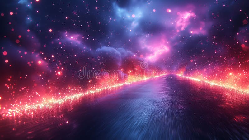 A Vibrant Cosmic Highway Illuminated by Colorful Lights Under a Starry ...