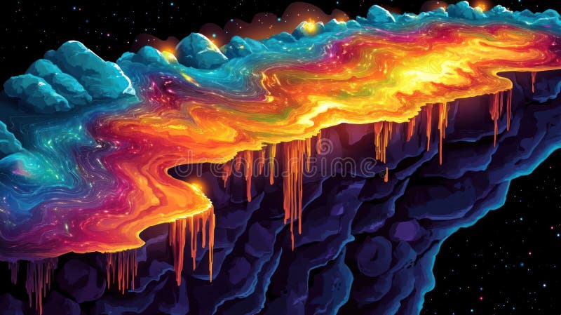 A Vibrant Cosmic Landscape with Colorful, Dripping Elements Resembling ...