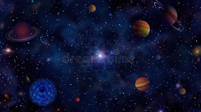 Vibrant Cosmic Landscape with Colorful Planets and Stars Stock ...