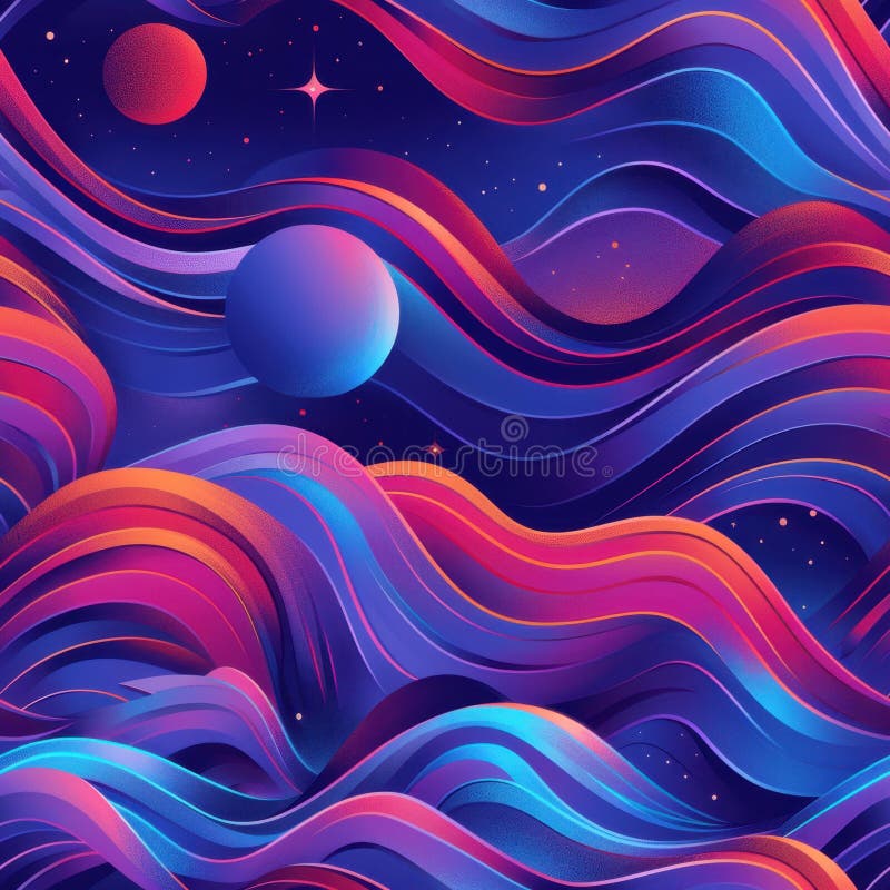 Vibrant Cosmic Landscape: Colorful Space Waves and Celestial Bodies ...