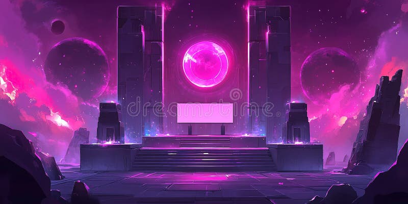 Vibrant Cosmic Landscape Featuring a Mystical Altar and Glowing ...
