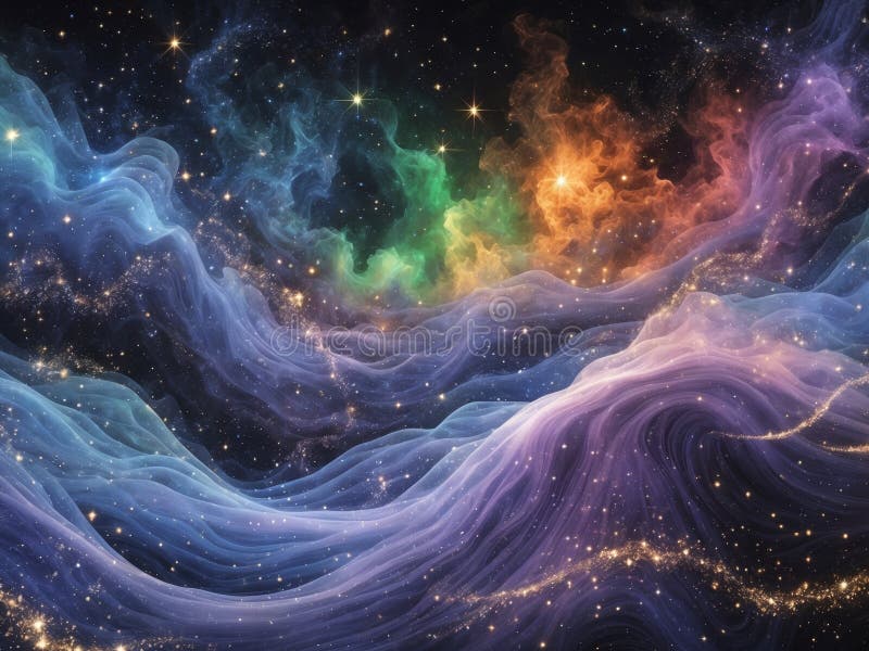 A Vibrant Cosmic Landscape Featuring Waves and Stars in a Celestial ...