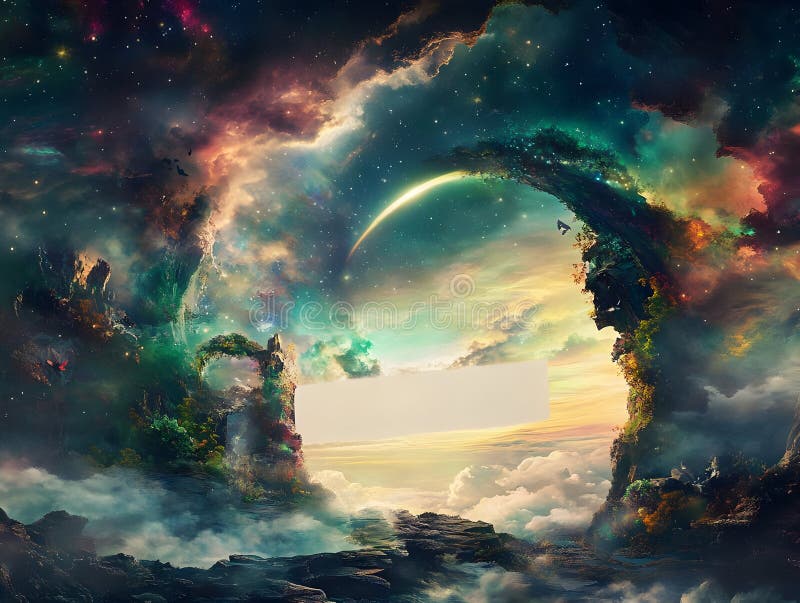 A Vibrant Cosmic Landscape with Swirling Colors and Ethereal Structures ...