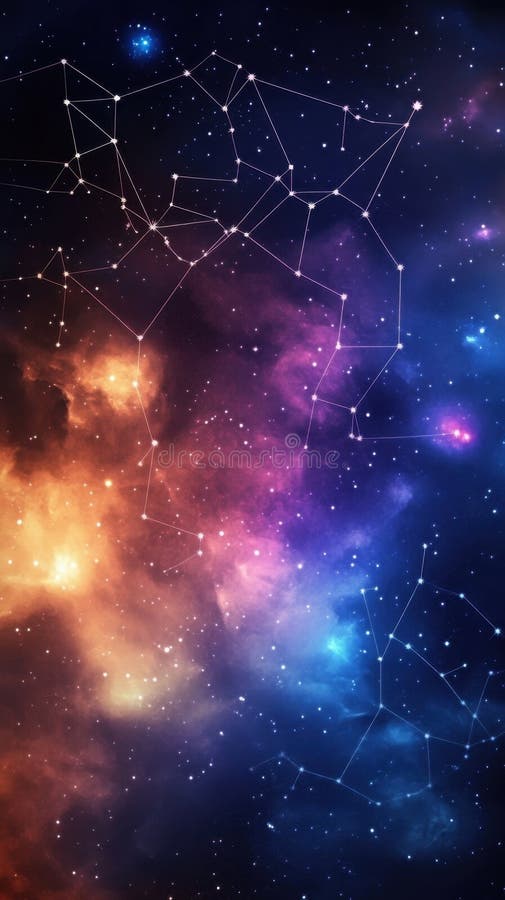Vibrant Cosmic Nebula with Constellations in Starry Night Sky Stock ...