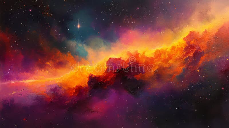 Vibrant Cosmic Nebula with Orange and Pink Hues Stock Illustration ...