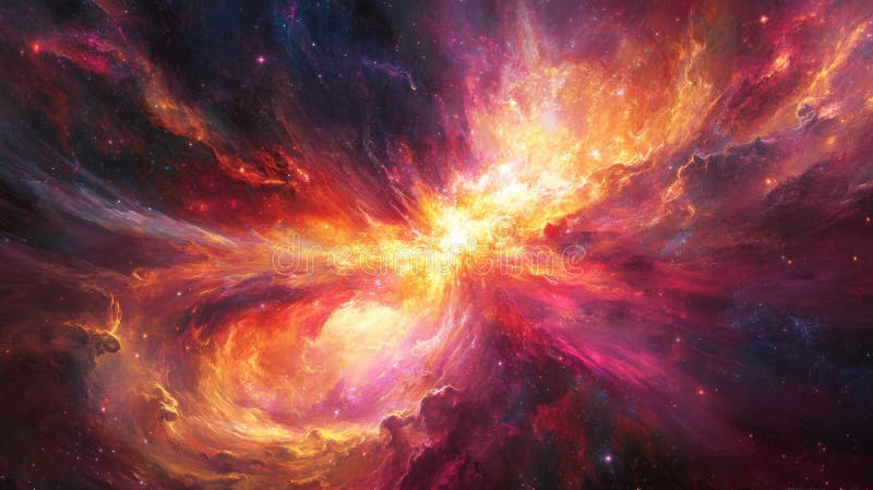 Vibrant Cosmic Nebula with Red Orange and Yellow Hues Stock ...
