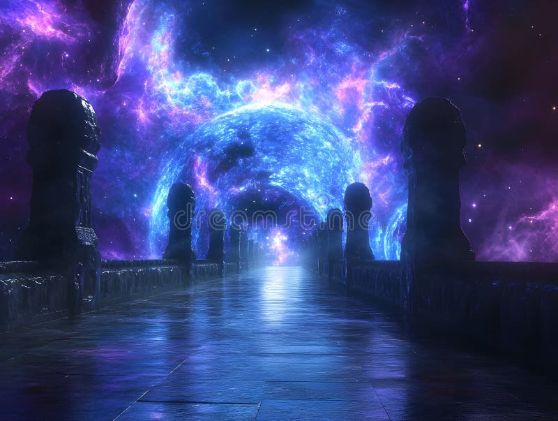 Vibrant Cosmic Pathway Under a Starry Sky, Mystical Atmosphere Stock ...