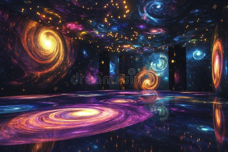 Vibrant Cosmic Room with Abstract Galaxy Patterns and Starry Ceiling ...