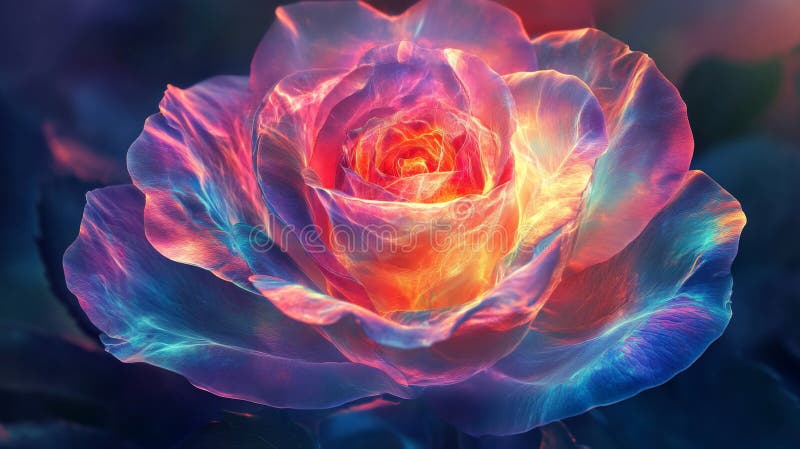 Vibrant Cosmic Rose Glowing with Colorful Light Stock Illustration ...