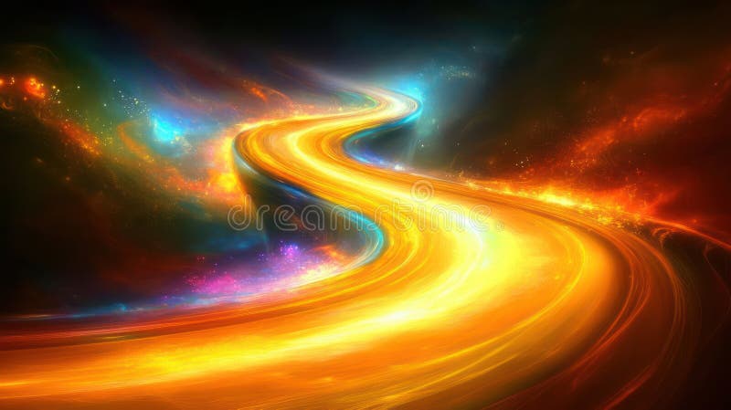 A Vibrant Cosmic Scene Featuring a Glowing Pathway through Space Stock ...