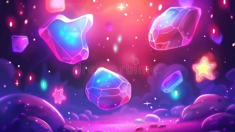 A Vibrant, Cosmic Scene with Glowing Crystals and Stars in a Dreamy ...