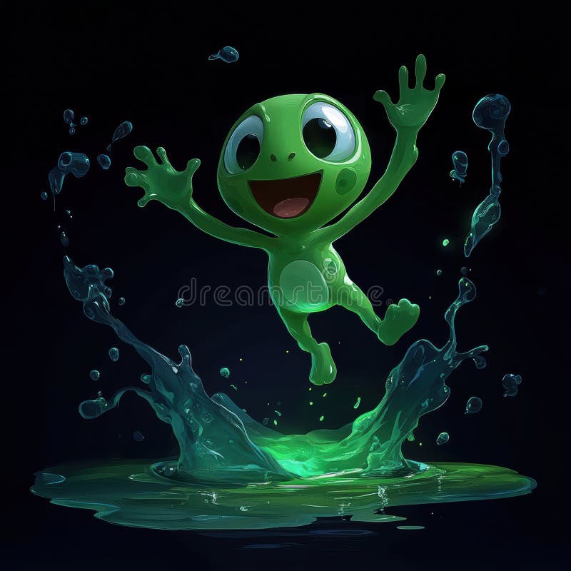 Funny Alien Makes a Splash with a Cannonball Jump into a Glowing Pool ...