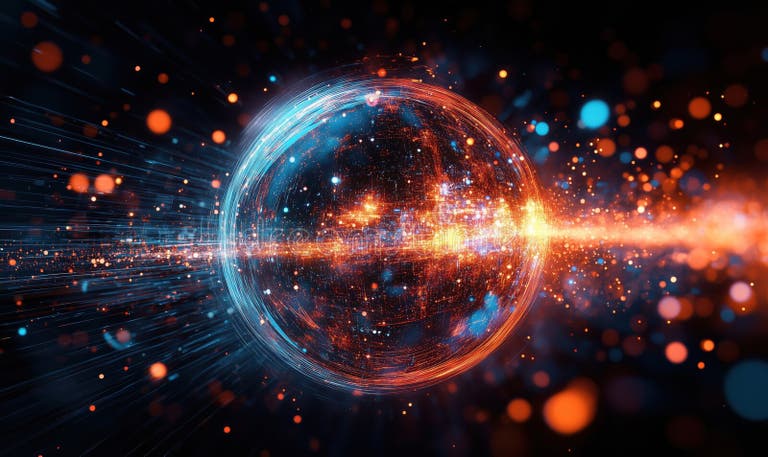 Vibrant Cosmic Sphere with Dynamic Light Trails and Glowing Particles ...