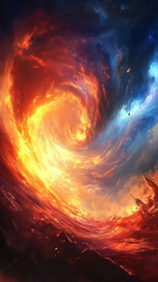 A Vibrant Cosmic Swirl of Orange and Blue, Depicting a Dynamic ...