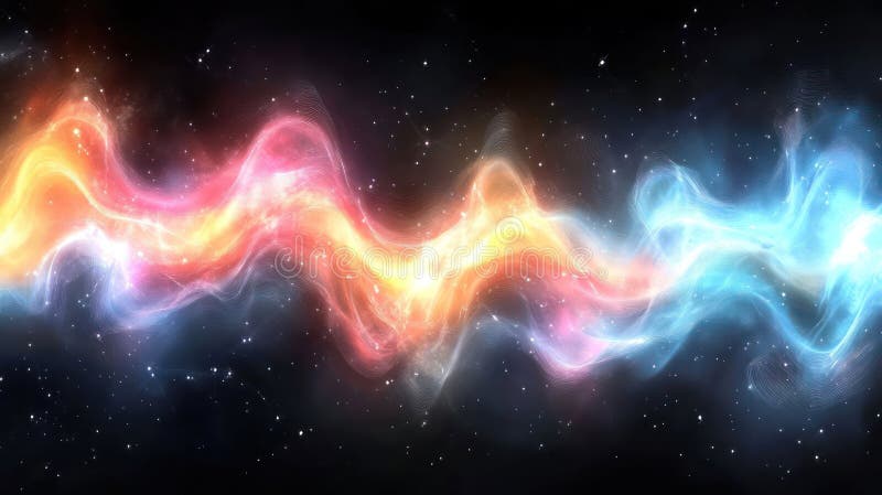 A Vibrant Cosmic Wave of Colors Against a Starry Background Stock ...