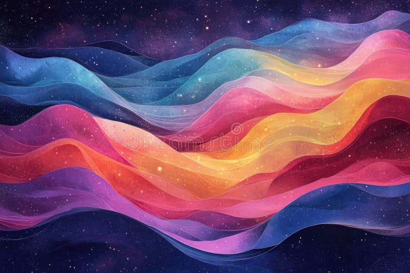 Cosmic Waves with Dynamic Flow and Starry Night Sky Stock Illustration ...