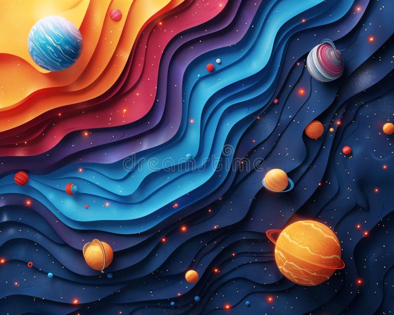 Vibrant Cosmos Universe Theme Flat Design Top View with Split ...