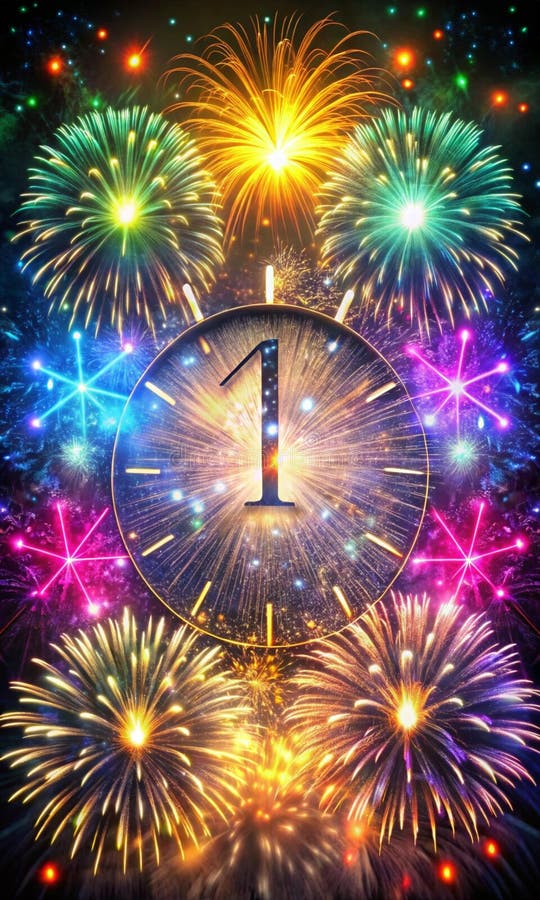 Vibrant Countdown Clock with Colorful Fireworks Marking a Festive ...