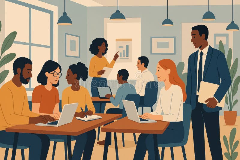 Vibrant Coworking Space with Diverse Team Collaborating in Modern ...