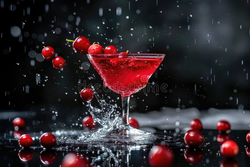 Vibrant Cranberry Cocktail Splash with Ice and Fresh Berries Stock ...