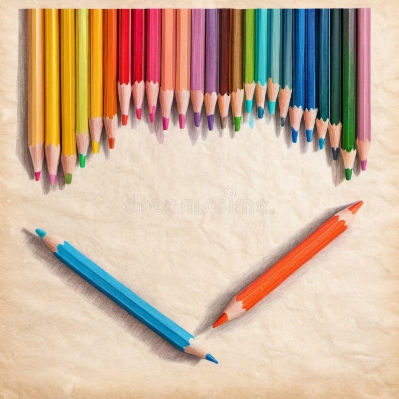 Vibrant Crayons and Colored Pencils is Arranged Haphazardly on Paper ...