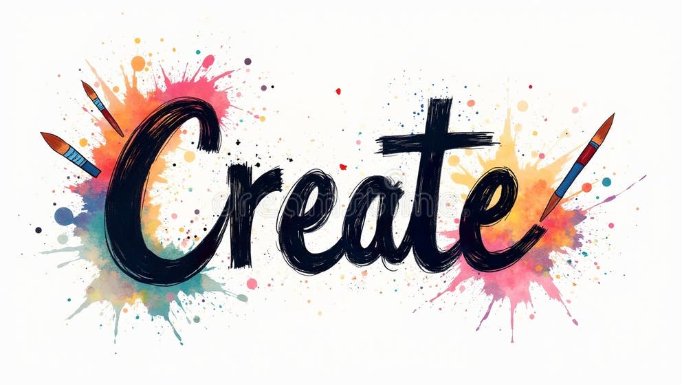 Vibrant Create Script with Colorful Paintbrush Doodles Stock ...